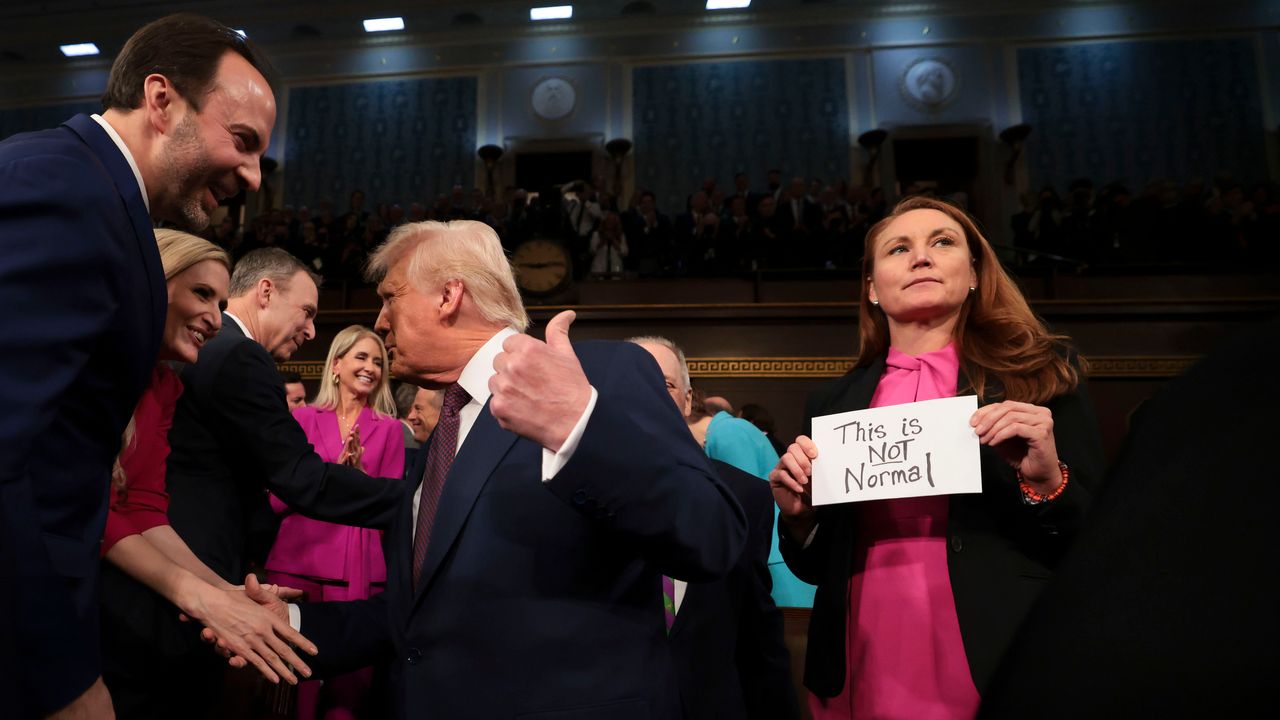 In photos: Democrats protest Trump's speech