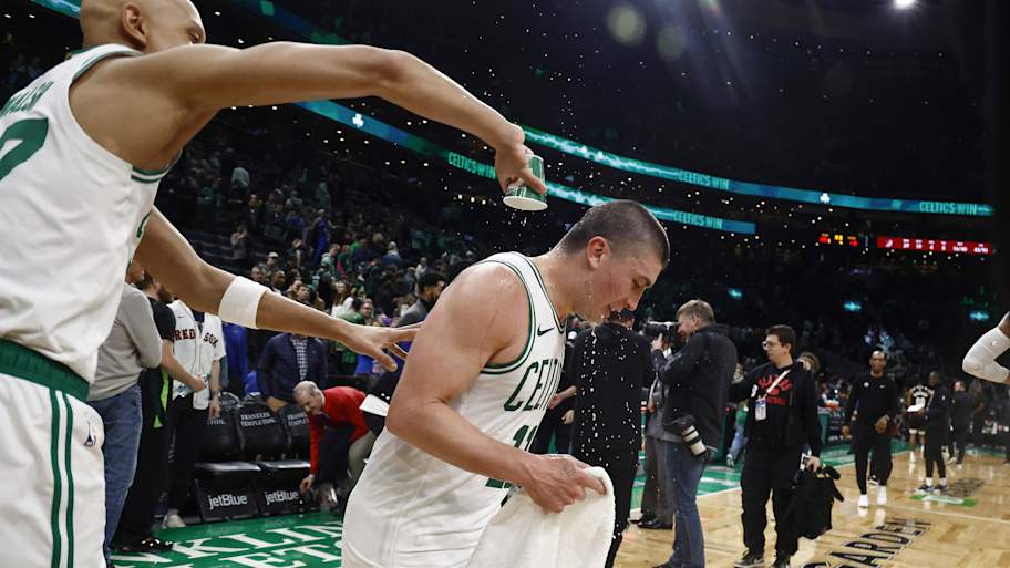 Celtics Teammates Douse Derrick White, Payton Pritchard With Water ...