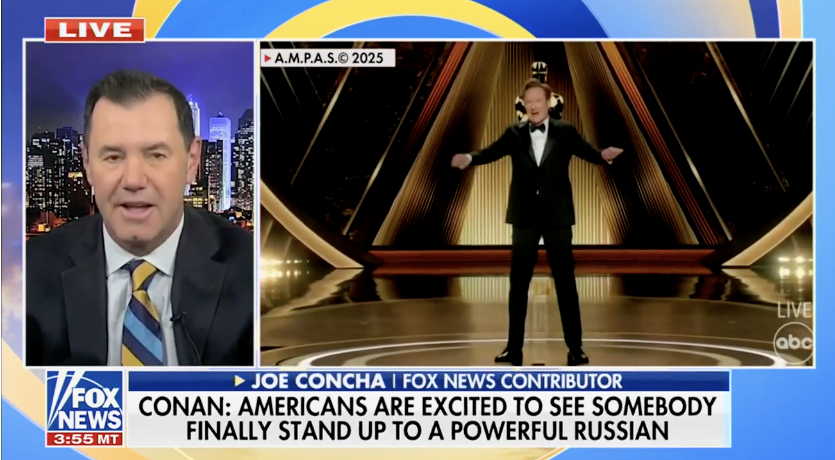 Fox News Host Disappointed Conan 'Went There' With Trump Diss at Oscars