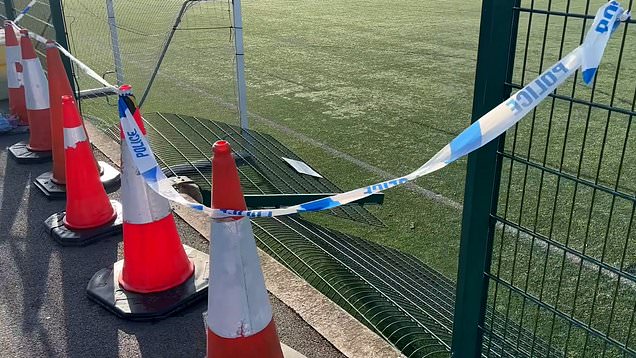 Twisted fence remains after child killed by car driven onto rugby pitch