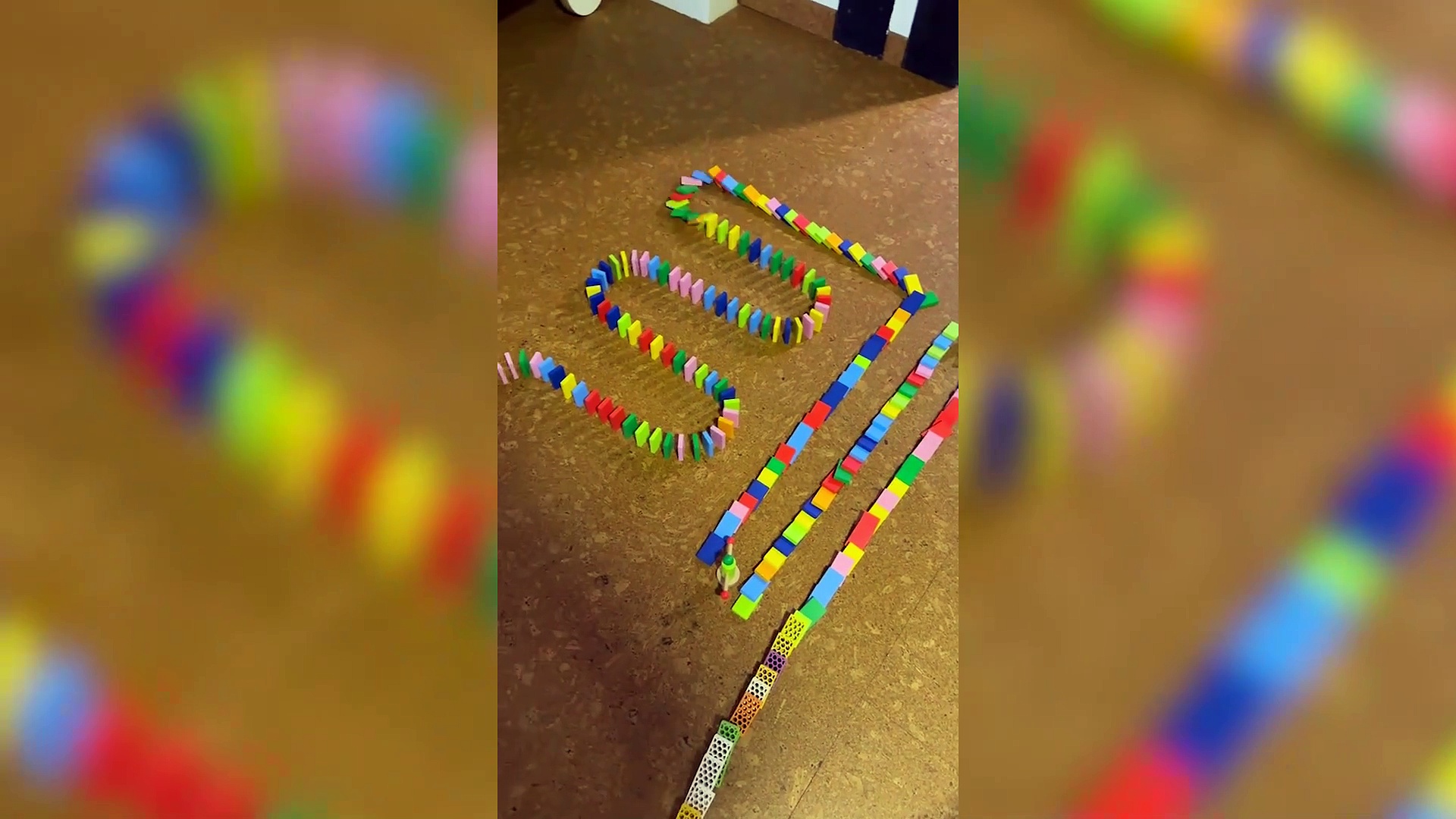 Teen builds giant domino runs through his house with cards, wooden ...