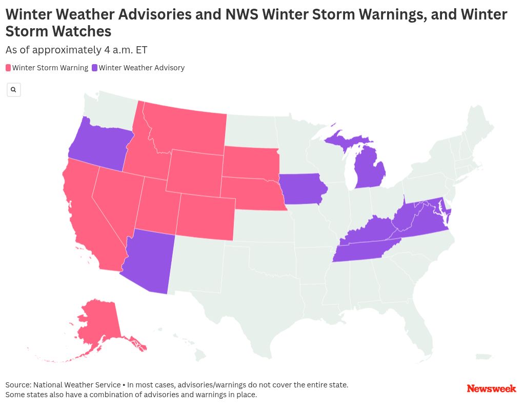 Winter Weather Warnings in 19 States As 3 Feet of Snow To Hit
