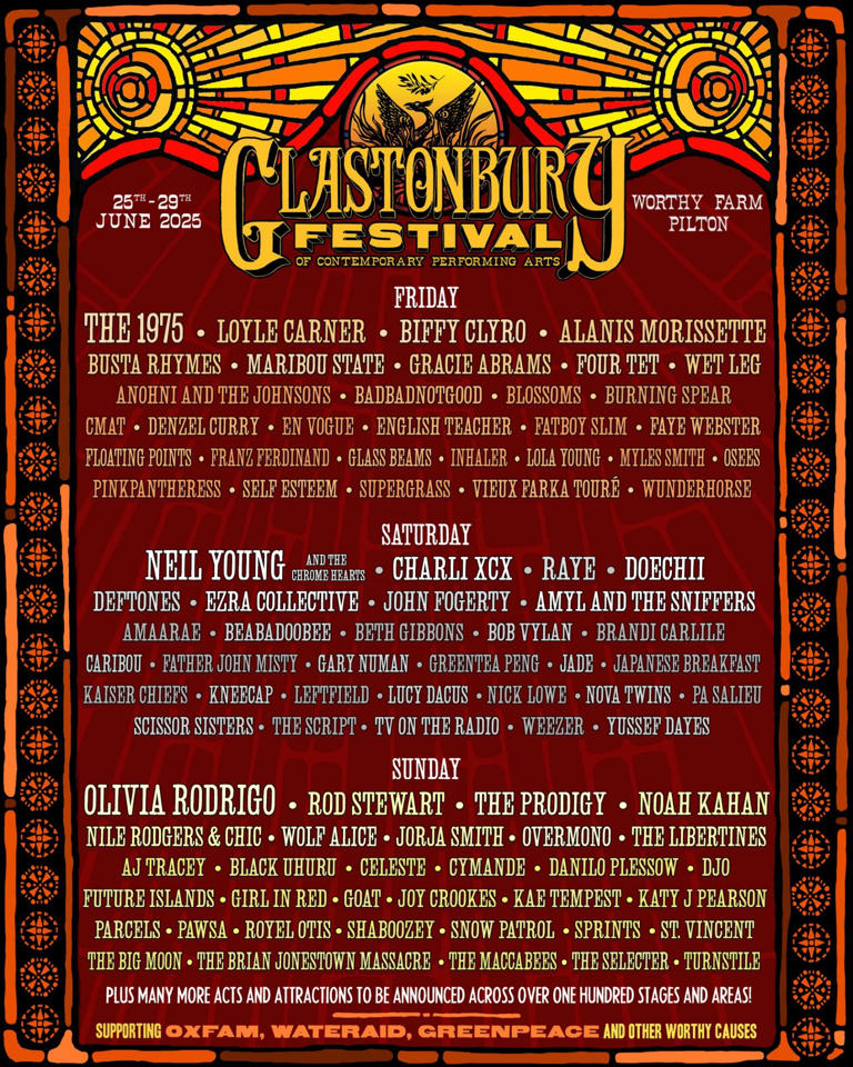 Glastonbury 2025 line-up confirmed with The 1975, Olivia Rodrigo and ...