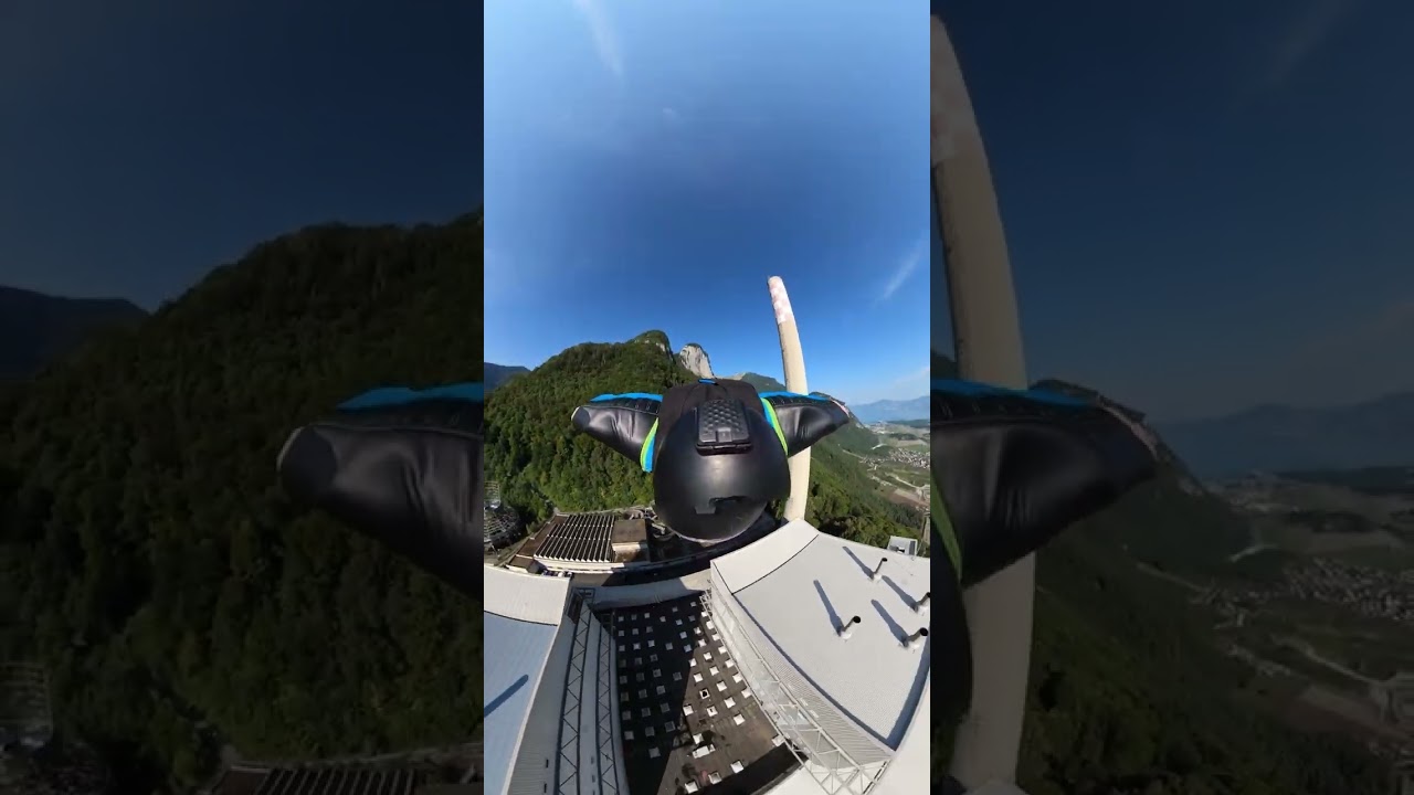 Human flight over a power plant