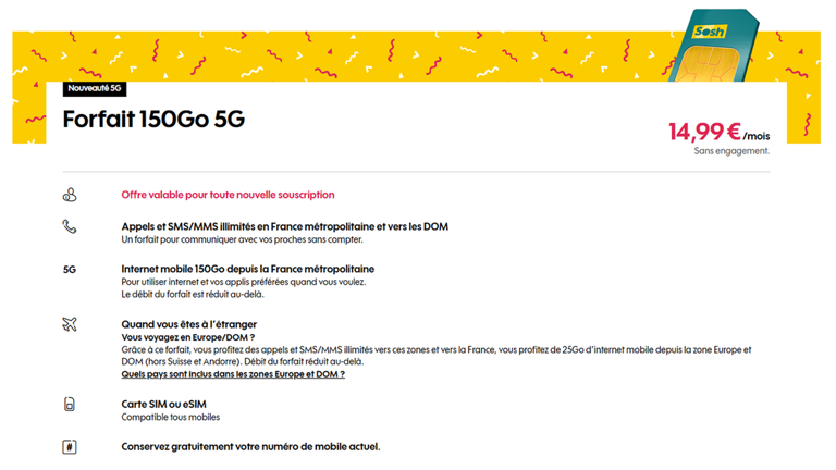 Sosh dégaine un nouveau forfait 150 Go à prix MINI