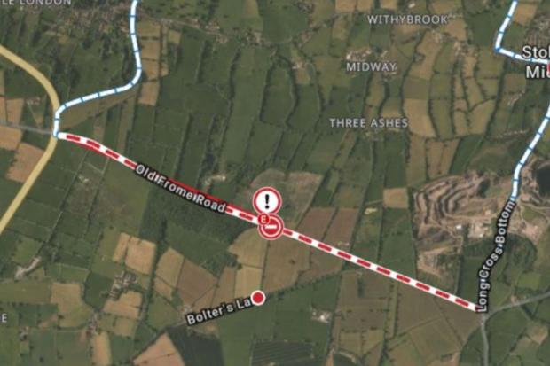 Old Frome Road near Shepton Mallet closed due to a fuel spill