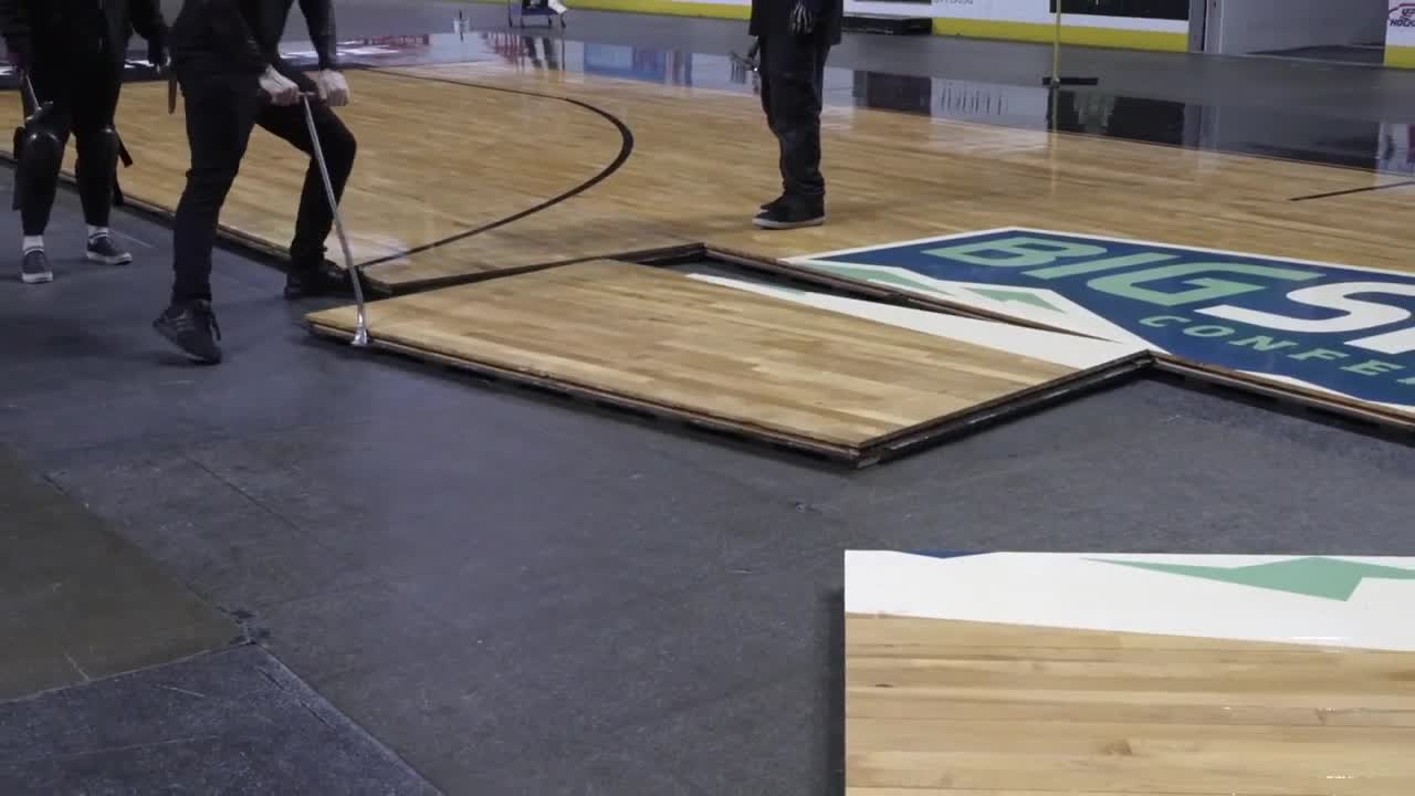 Preparing for Starch Madness: Arena crew transforms ice rink to ...