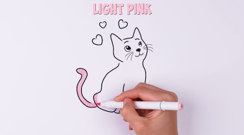 Adorable Pink Cat Drawing | Learning Color Names