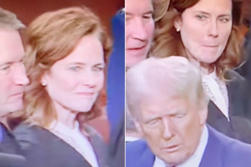 Supreme Court Justice Amy Coney Barrett's reaction to Trump walking ...