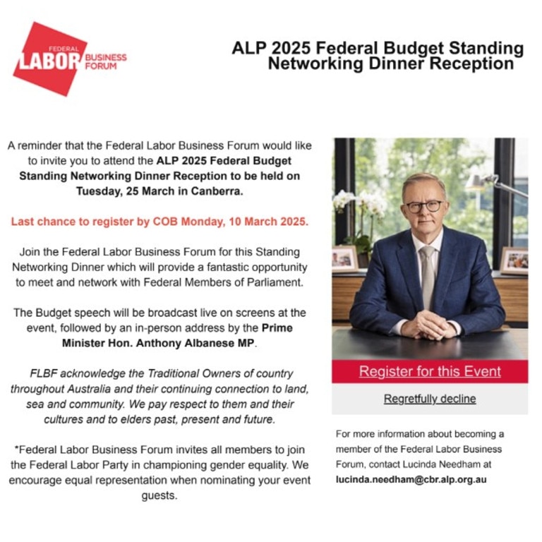 Albo pressed over $1200-a-head budget dinner