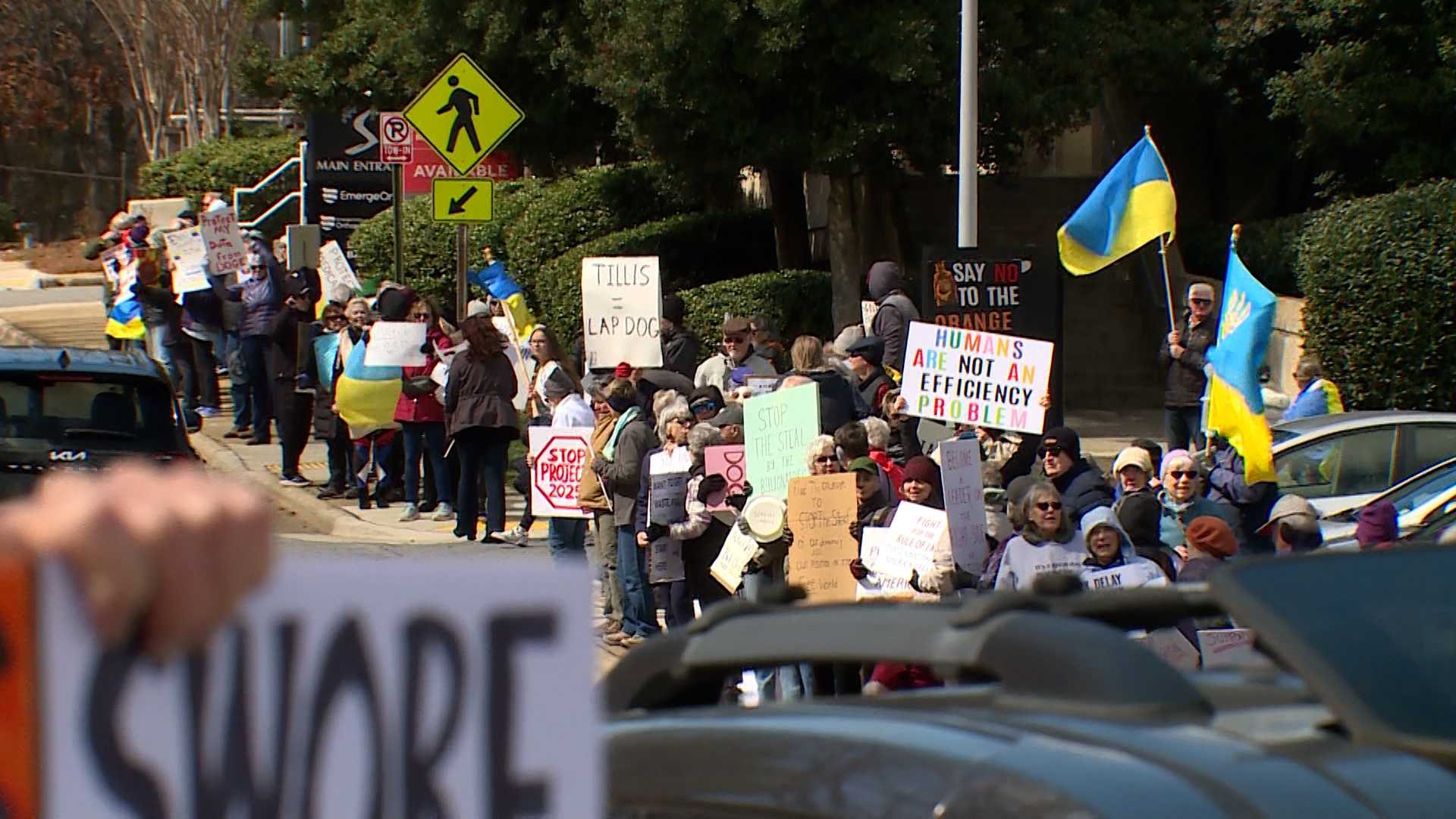 Protesters gather at Sen. Thom Tillis' office in Greensboro