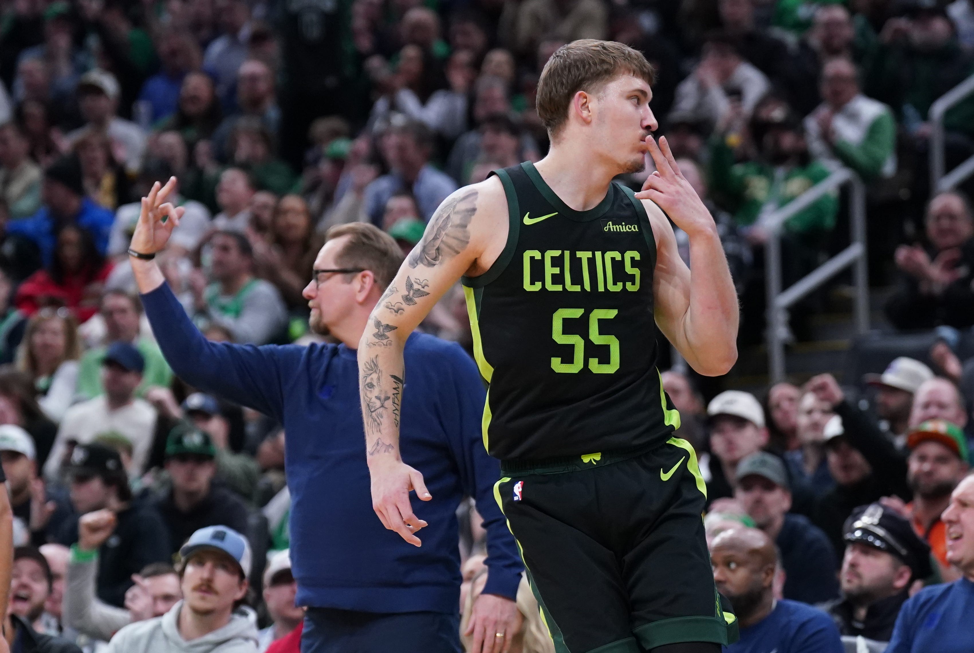 Celtics' rookie Baylor Scheierman explains why he blew a kiss at the ...