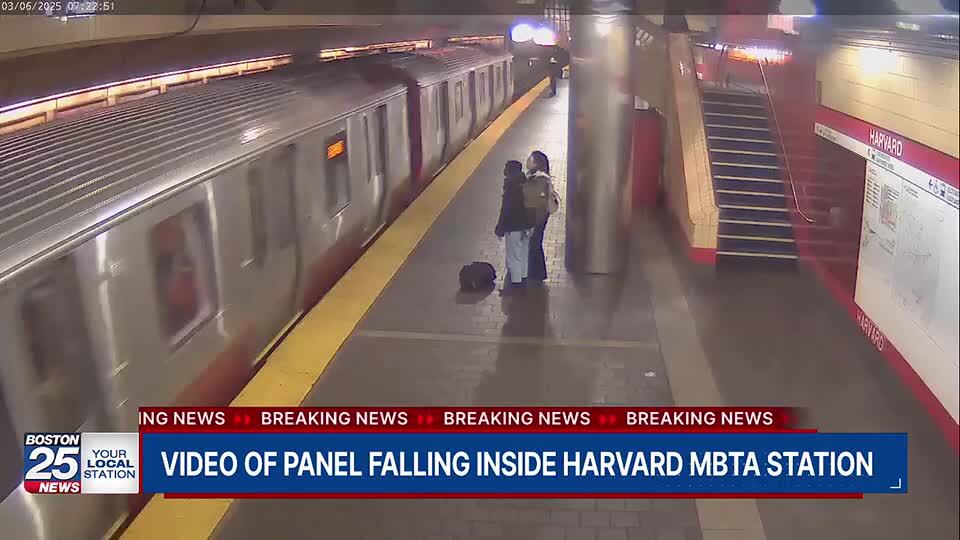 MBTA investigating after ceiling panel falls at Harvard station