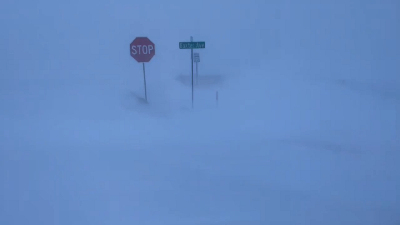 Blizzard causes whiteout conditions and travel warnings in Iowa, USA