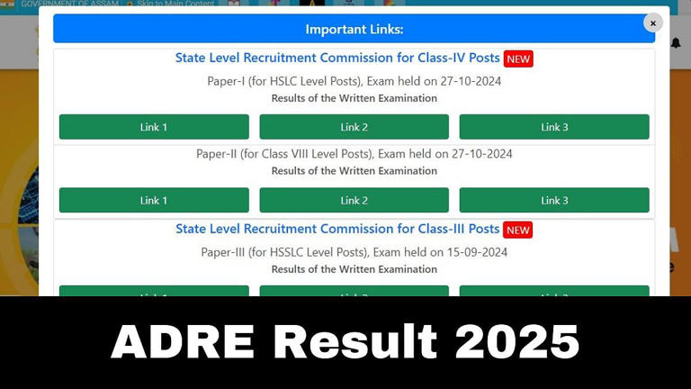 ADRE Result 2025 Out: Assam SLRC Grade 3, 4 Results Declared; Check Cut-Off Marks