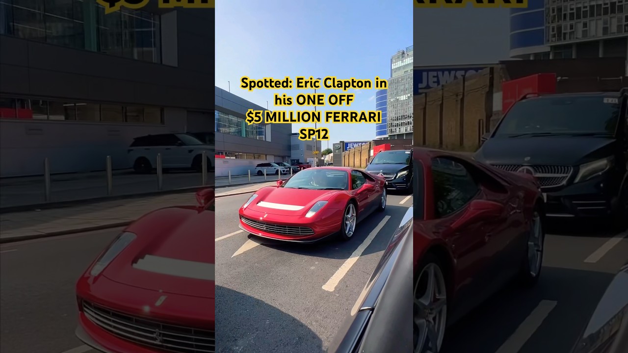 Eric Clapton driving his unique 3m Ferrari SP12 through London