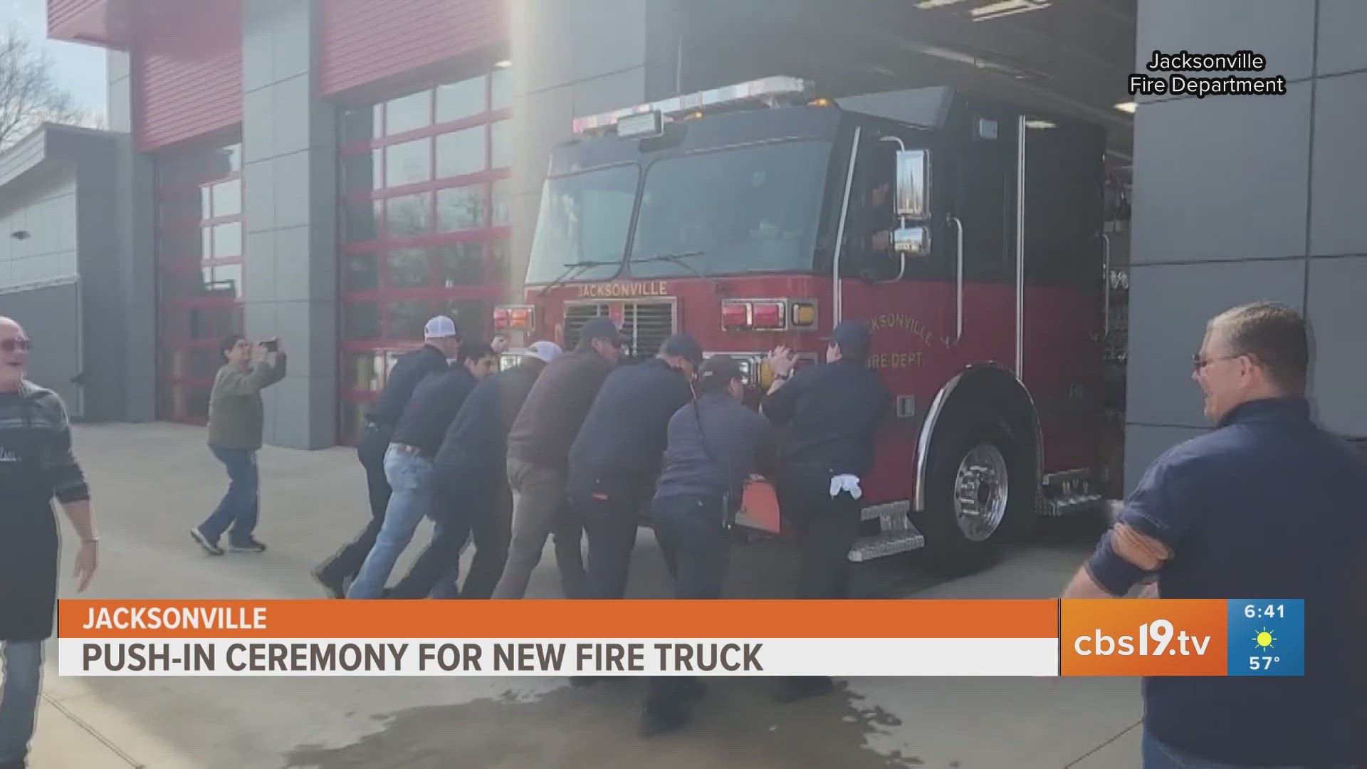 Jacksonville Fire Department celebrate new truck with push-in ceremony