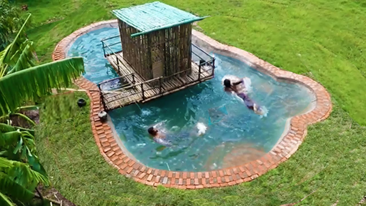 Building a Multi-Level Swimming Pool with Bamboo House Using Modern Skills