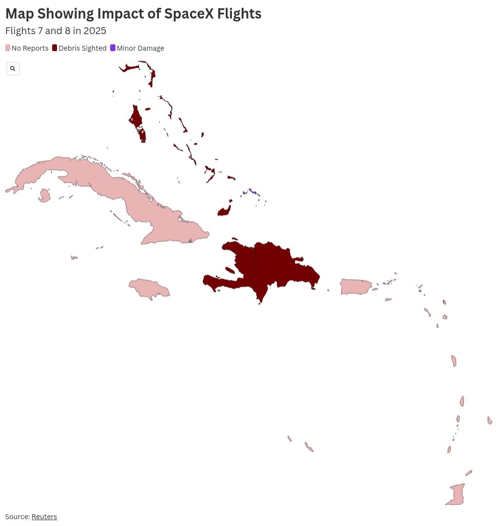 Map Shows Where Starship Rocket Debris Fell