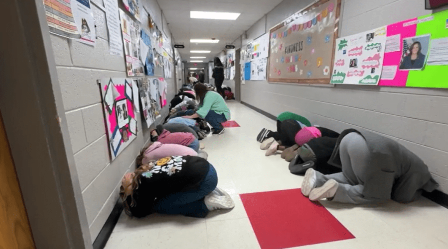 Students practice safety during statewide tornado drill