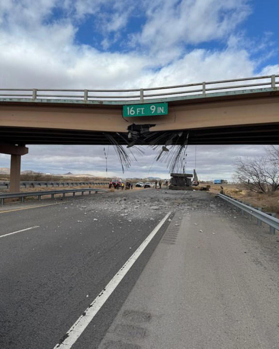 I-10 west near Lordsburg closed after vehicle hauling excavator hits bridge