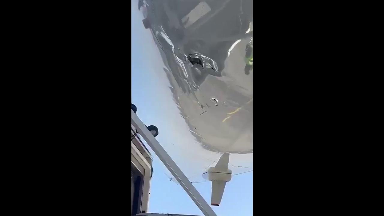 Boeing 777 plane damaged by catering truck crash in Italy