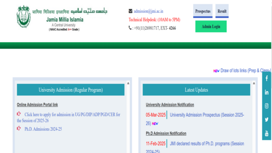 JMI Admission 2025: UG, PG, Ph.D registration begins at admission.jmi ...