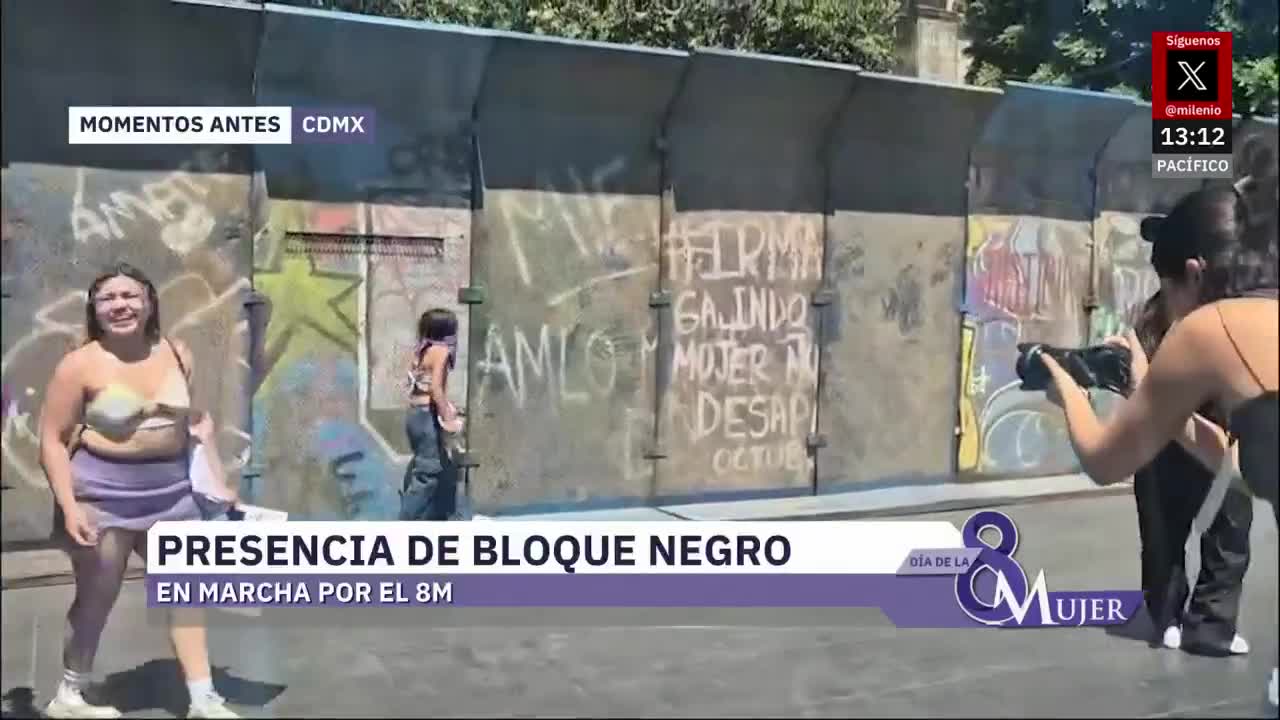 Llega el Bloque Negro a la marcha del 8M; lanzan objetos a Palacio Nacional