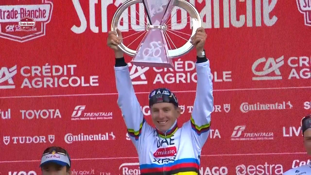 Pogacar recovers from crash to win Strade Bianche