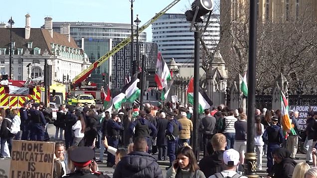 Demonstrators gather in Westminster after protester climbed Big Ben