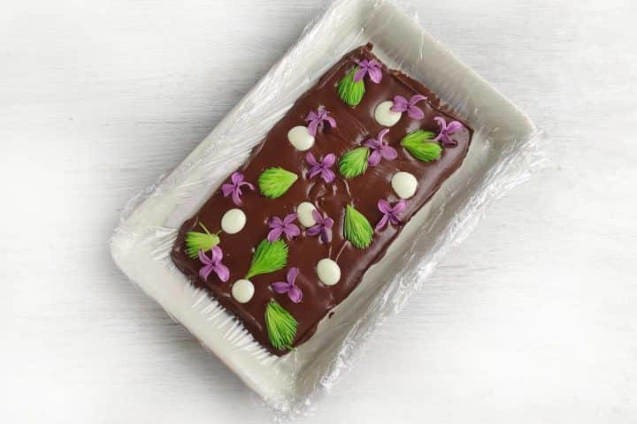 Spring Chocolate Bark with Edible Flowers and Greens