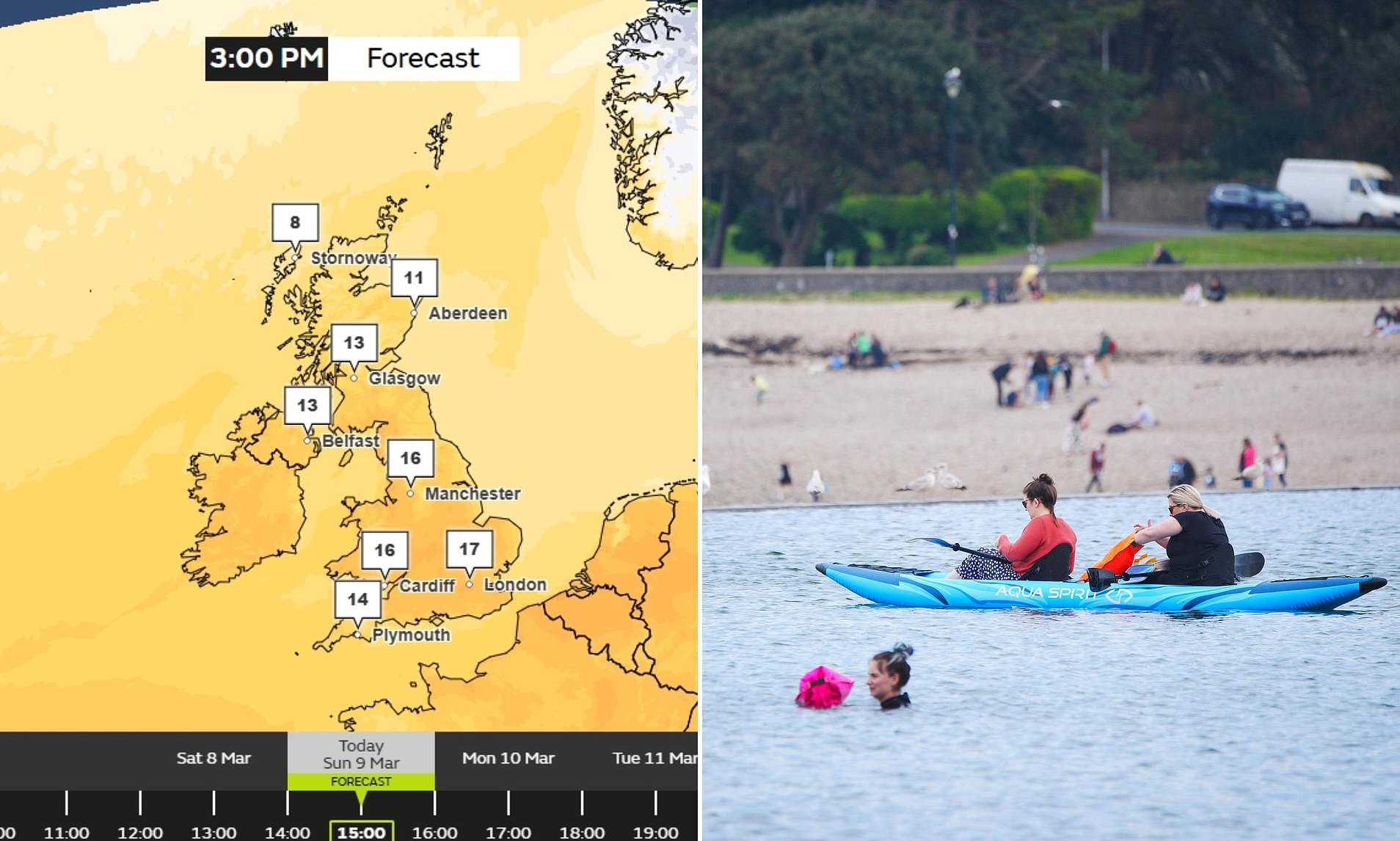 Sunday sizzler! Weather maps reveal where will hit 17C today