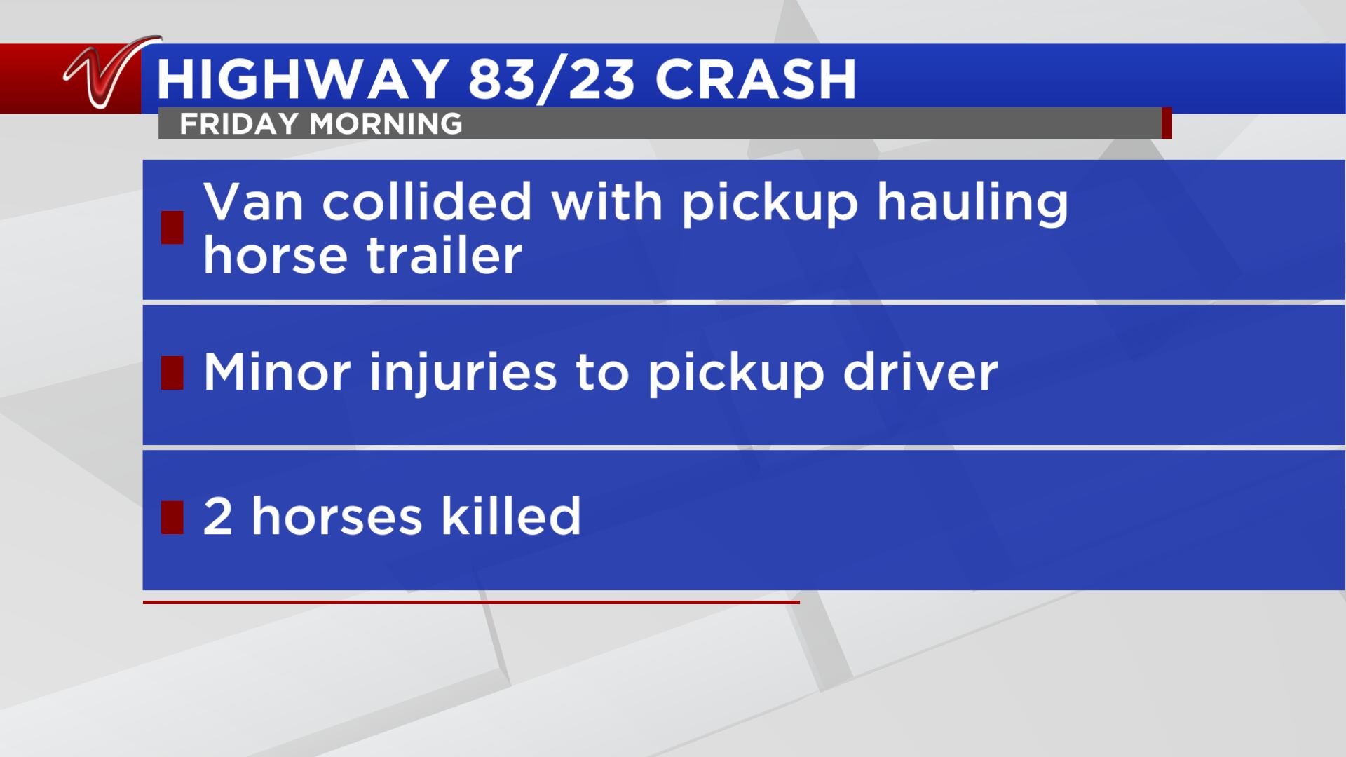Horses killed in crash at Hwy 83/23 intersection