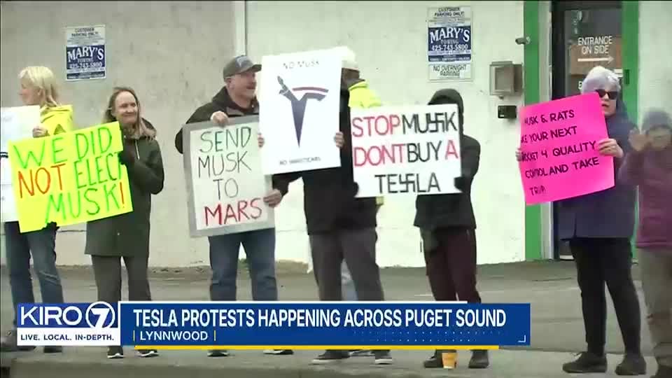 VIDEO: Tesla Protests Happening Across Puget Sound
