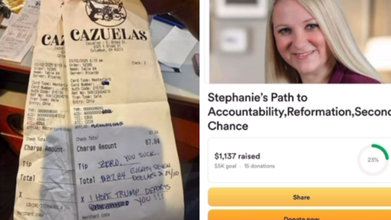 Woman who wrote ‘Trump should deport you’ on bill, begs for donations ...