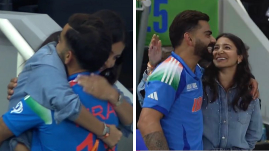 Virat Kohli runs up to the stands to hug Anushka Sharma as India win ...