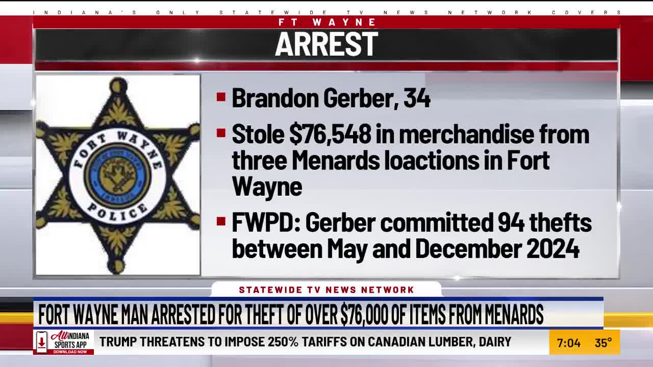 Fort Wayne theft of over 76,00 dollars from Menards