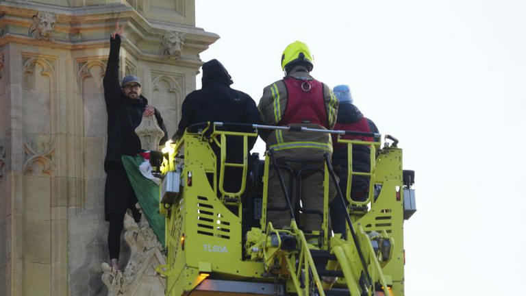 Pro-Palestinian protester arrested after climbing onto the UK ...