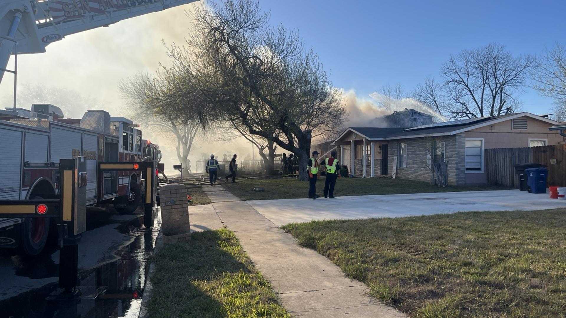 Video taken by neighbors at the scene of a west-side San Antonio house fire