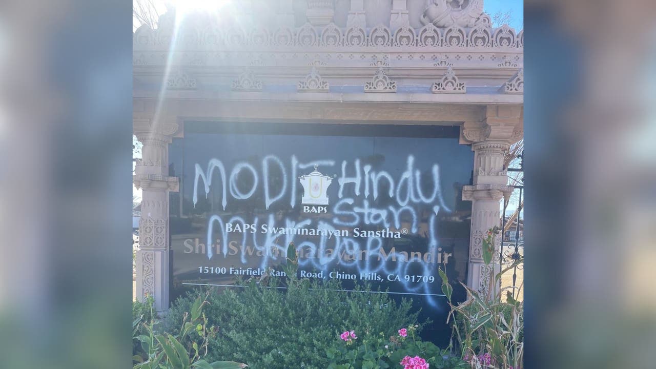 California's largest Hindu temple defaced with graffiti containing ...
