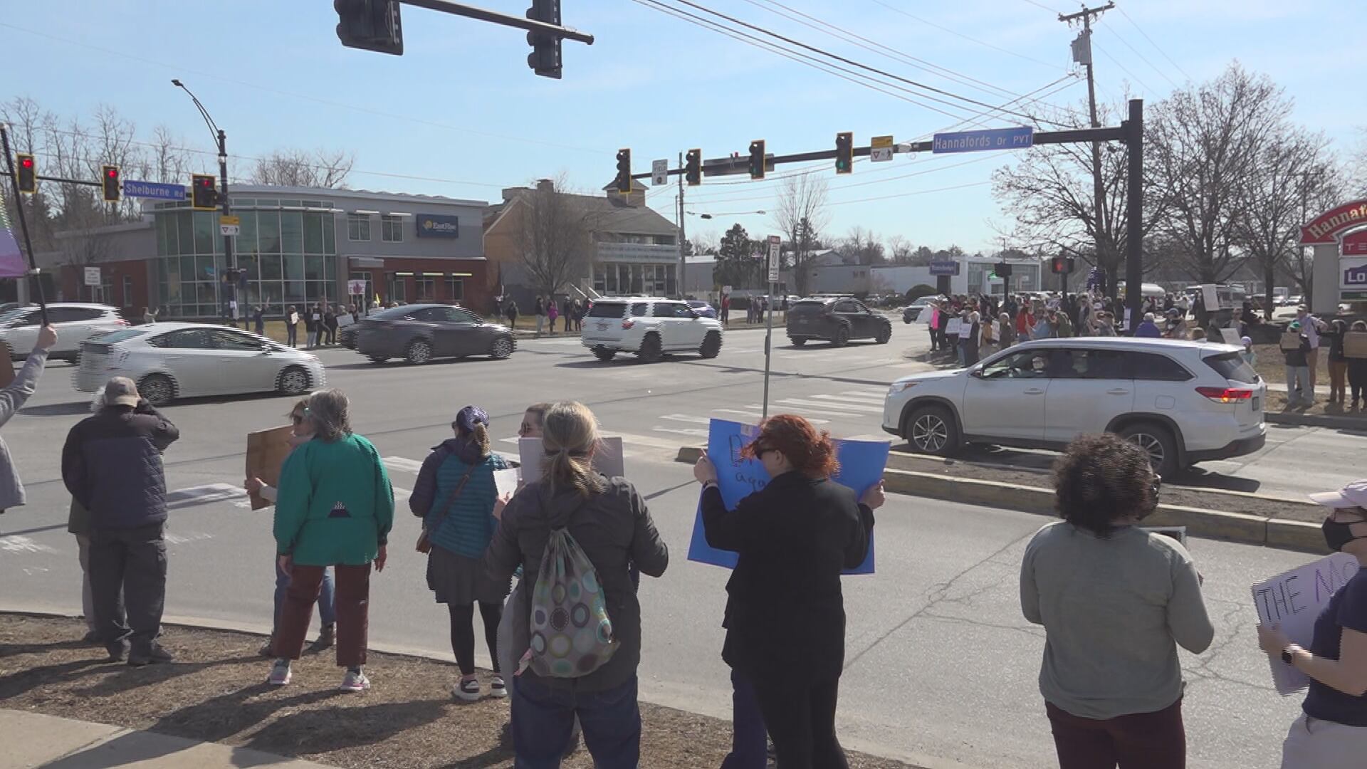 Hundreds protest outside South Burlington Tesla dealership