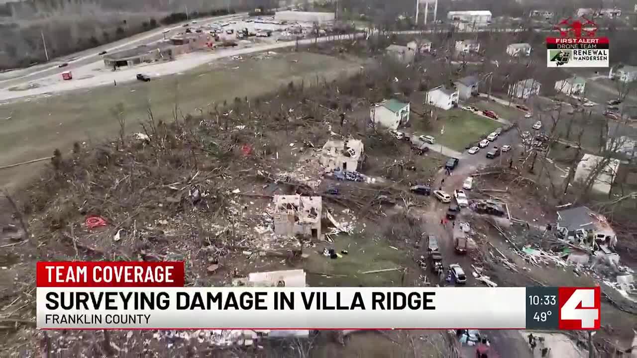 Dozens of families begin lengthy tornado damage cleanup in Villa Ridge
