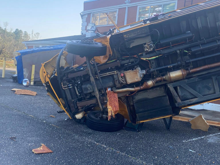 Tornado throws school bus onto roof of high school in Talladega County