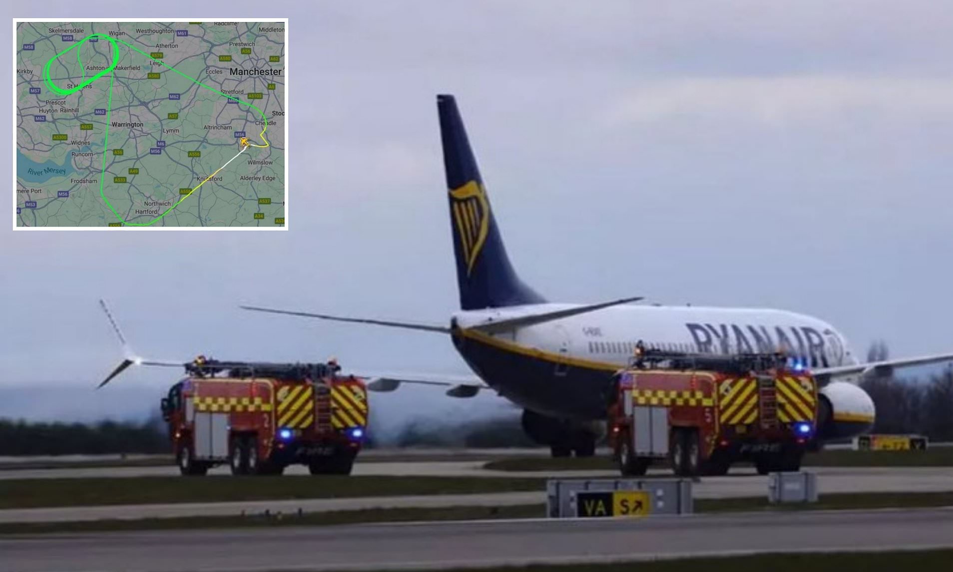 Emergency services swarm Ryanair plane after it lands back in the UK