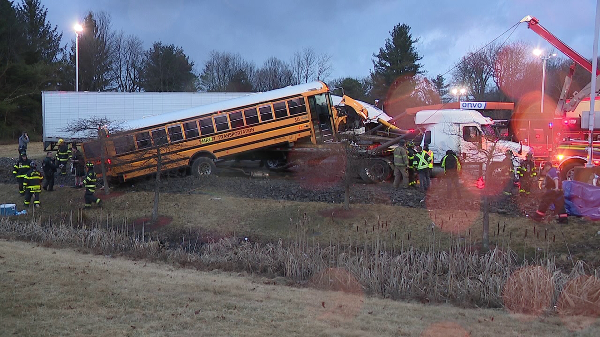 Semi-truck and school bus crash in Lackawanna County