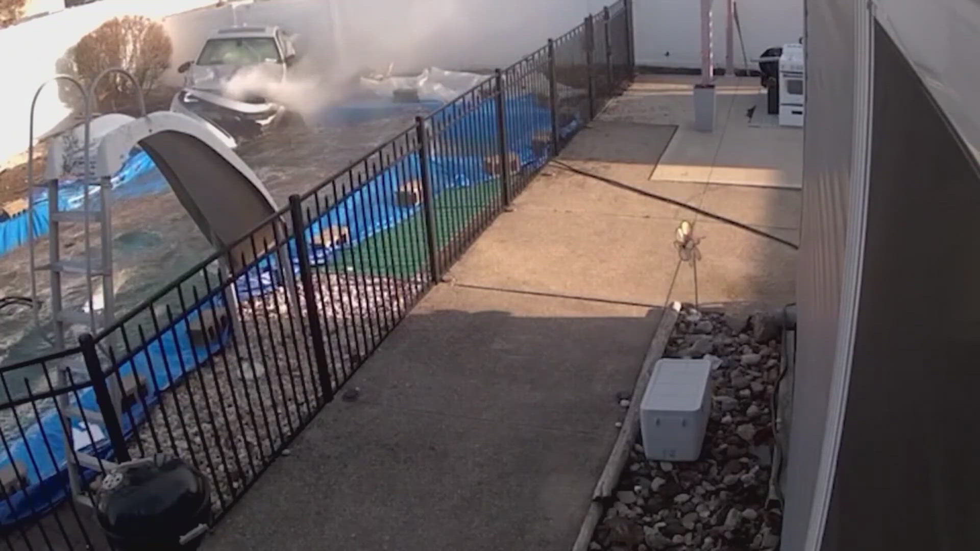 Caught on camera: Speeding car plows into backyard pool in New York