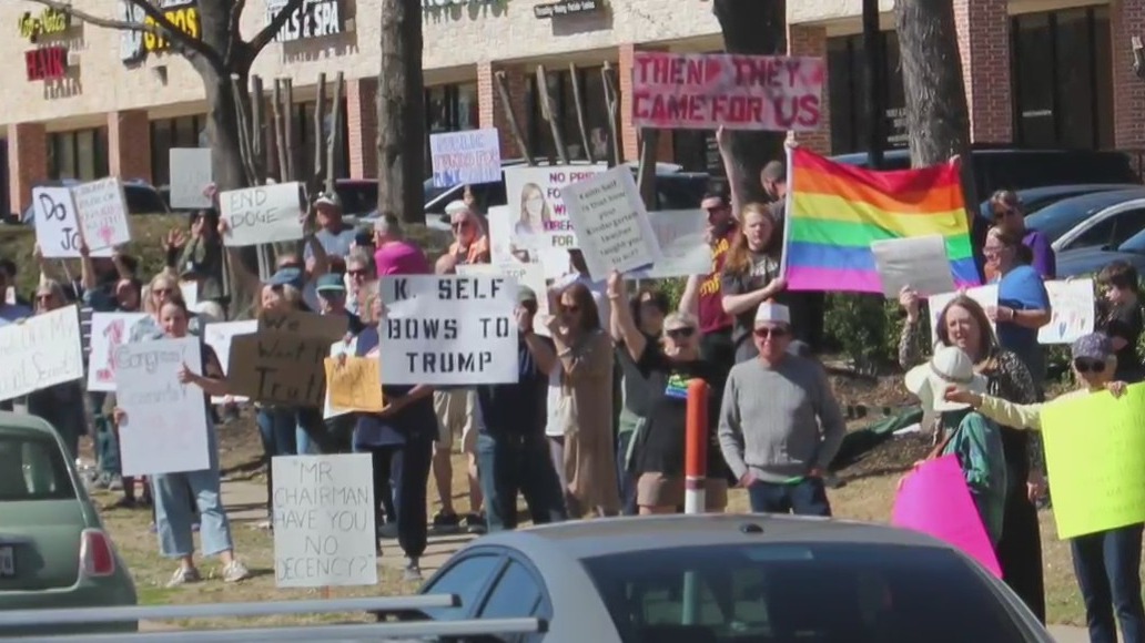 Protesters gather outside Congressman Keith Self's Collin County office