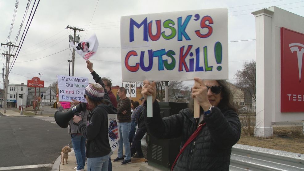 RI demonstrators protest Musk 'hostile takeover' of US government