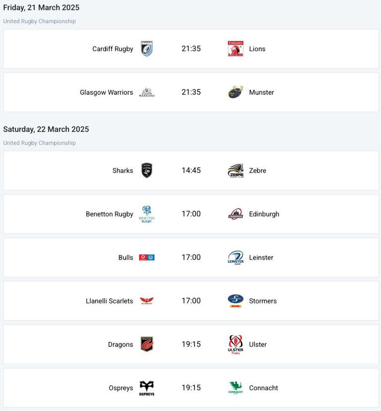 URC: Kick off times for Lions, Sharks, Stormers and Bulls