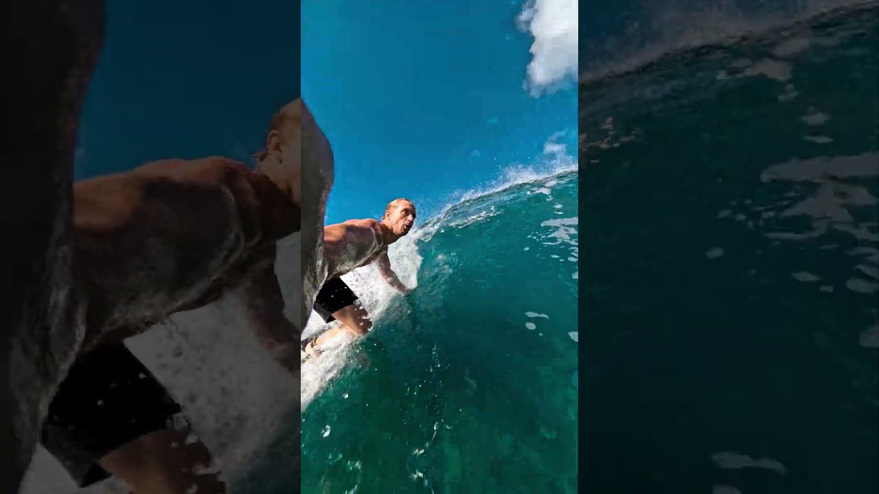 Surfing perfect mini waves at Banzai Pipeline (shallow reef)
